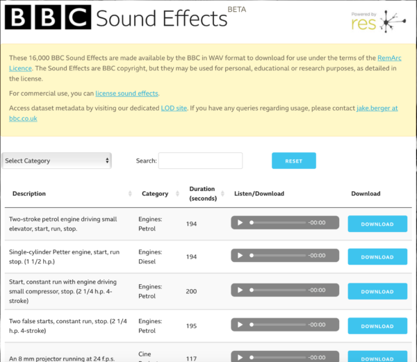 16,000 SFX from the BBC available online - G4F - SFX